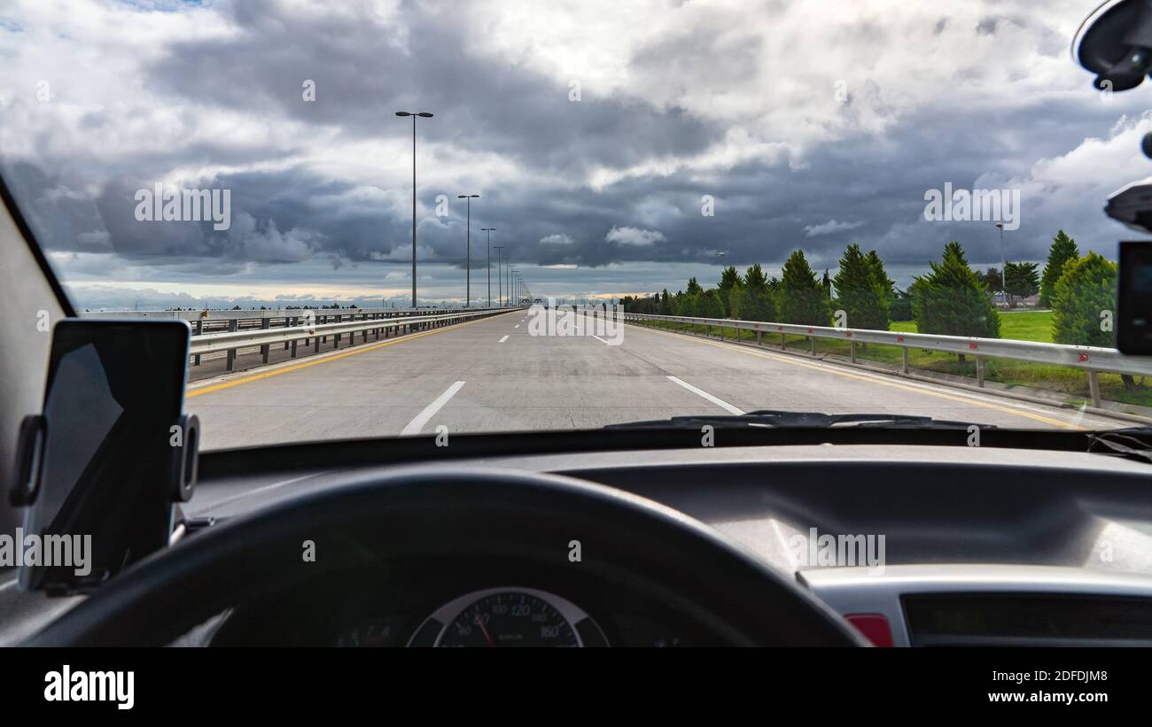 View of road from the car salon, driving auto Stock Photo - Alamy