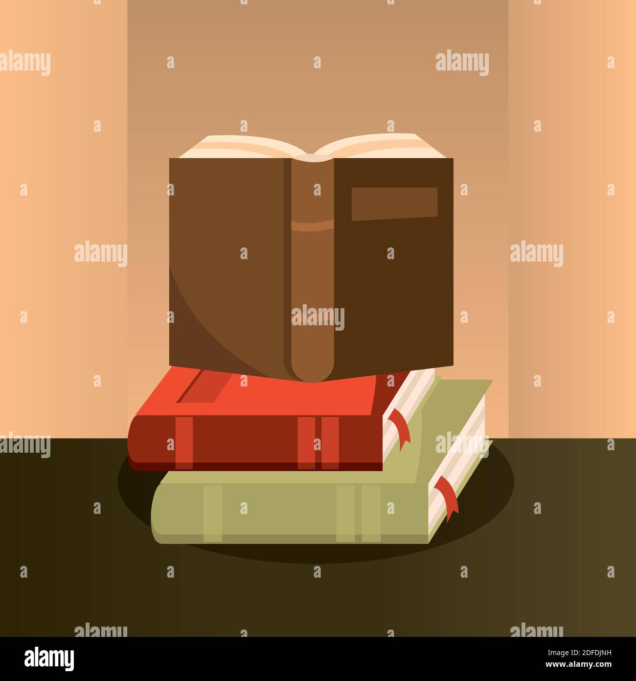 open book on stack of textbooks reading design vector illustration ...