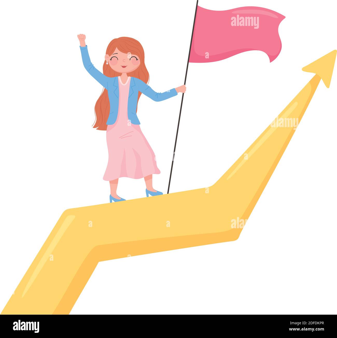woman leadership successful business climbed arrow up with flag vector ...