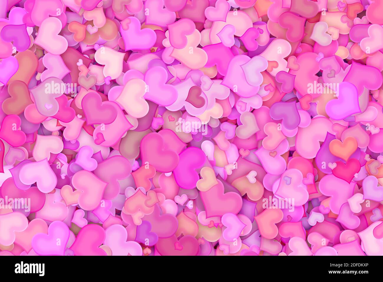A 3d background illustration of layers of pastel pink hearts. Love ...
