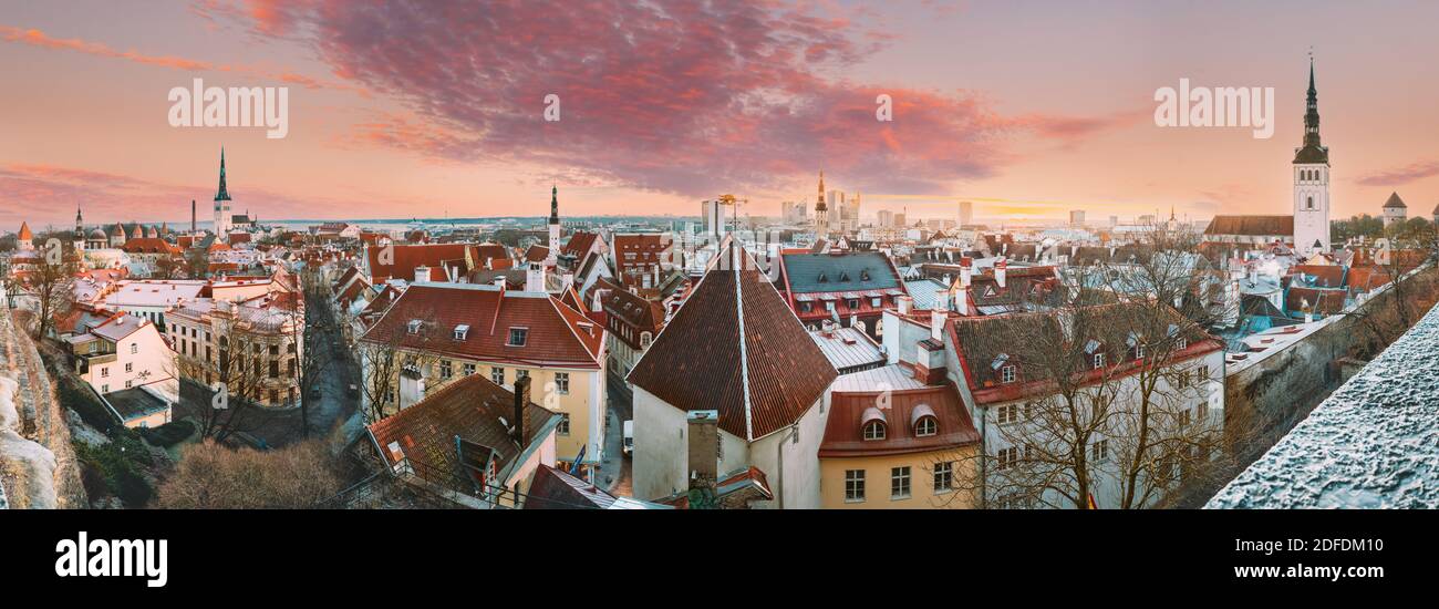 Tallinn, Estonia, Europe. Rooftop View Of Tallinn Skyline Cityscape ...