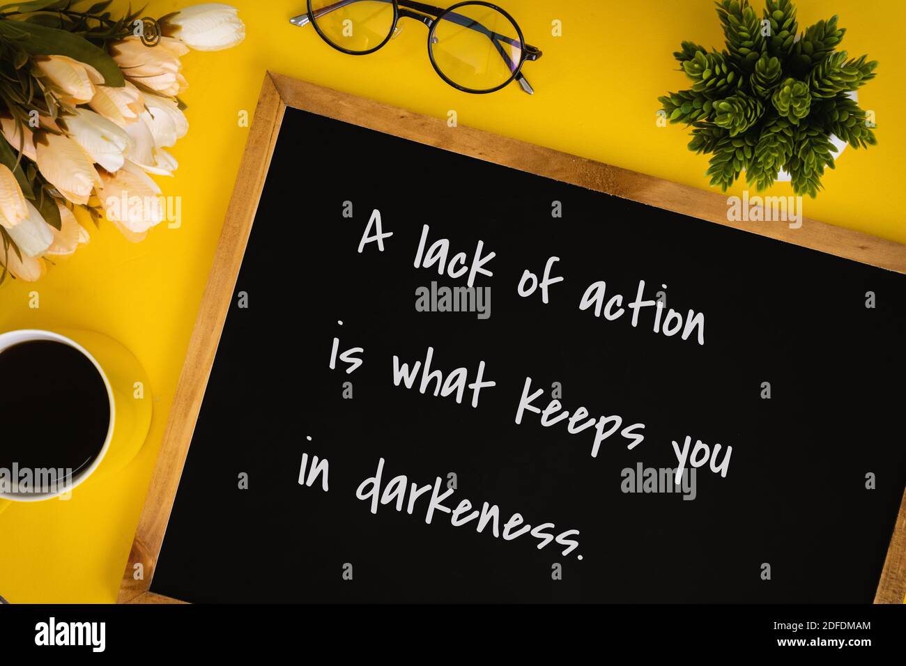 Blackboard with Inspirational and Motivational Quote on Yellow ...