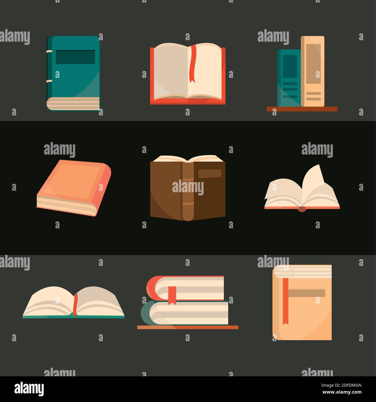 book, collection textbook literature education icons vector ...