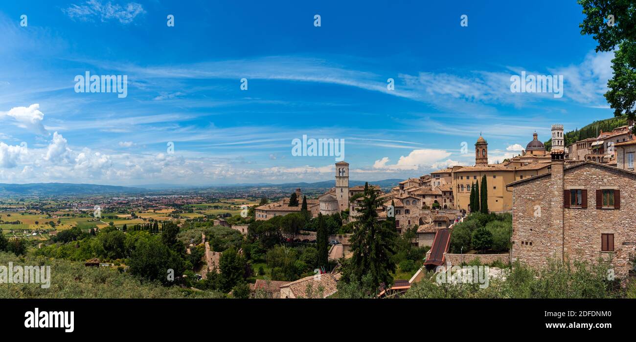 Panorama of the medieval city of Assisi in Italy, birthplace of St ...