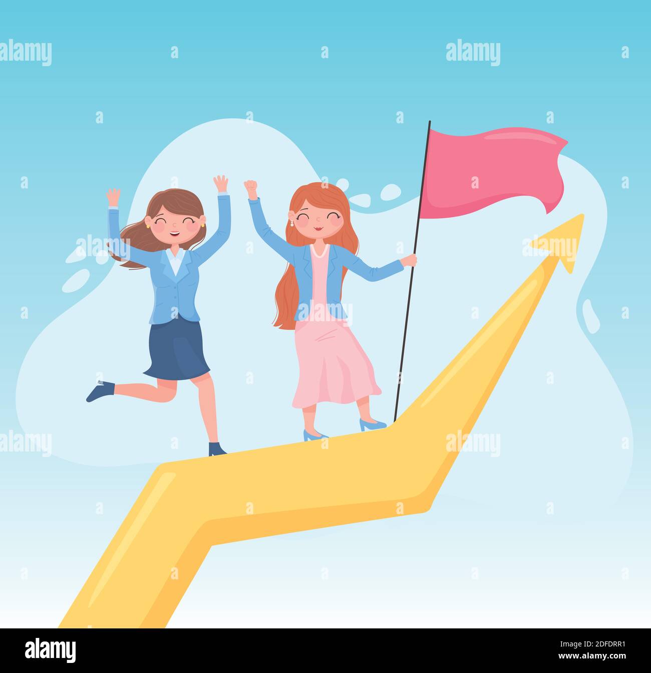 women leadership together successful business climbed arrow up with ...