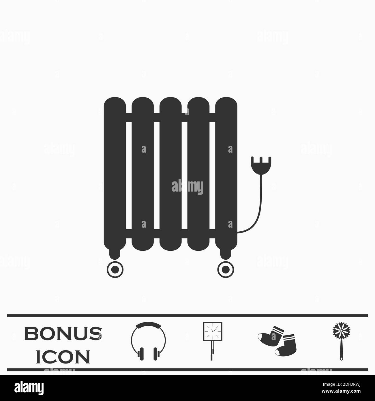 Oil filled radiator heater icon flat. Black pictogram on white ...