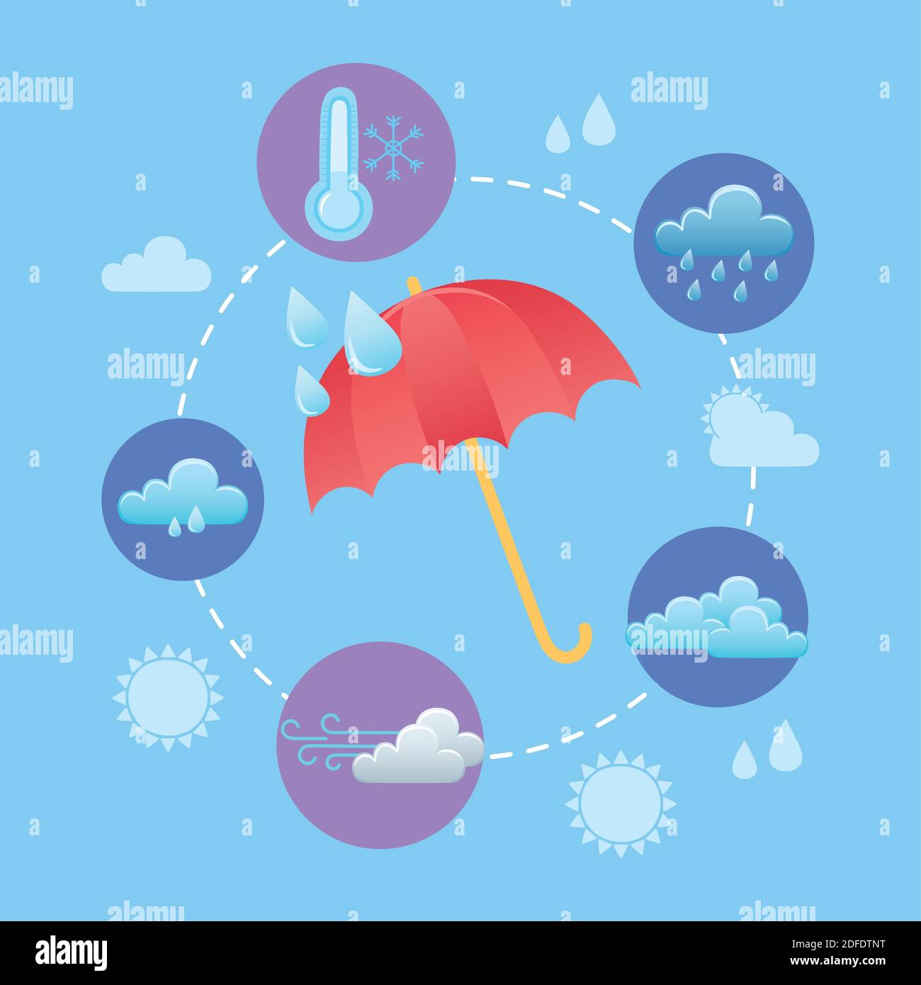 winter weather cold umbrella clouds wind and drops rain vector ...