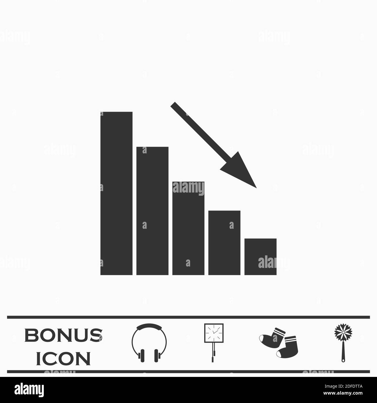 Graph down icon flat. Black pictogram on white background. Vector ...