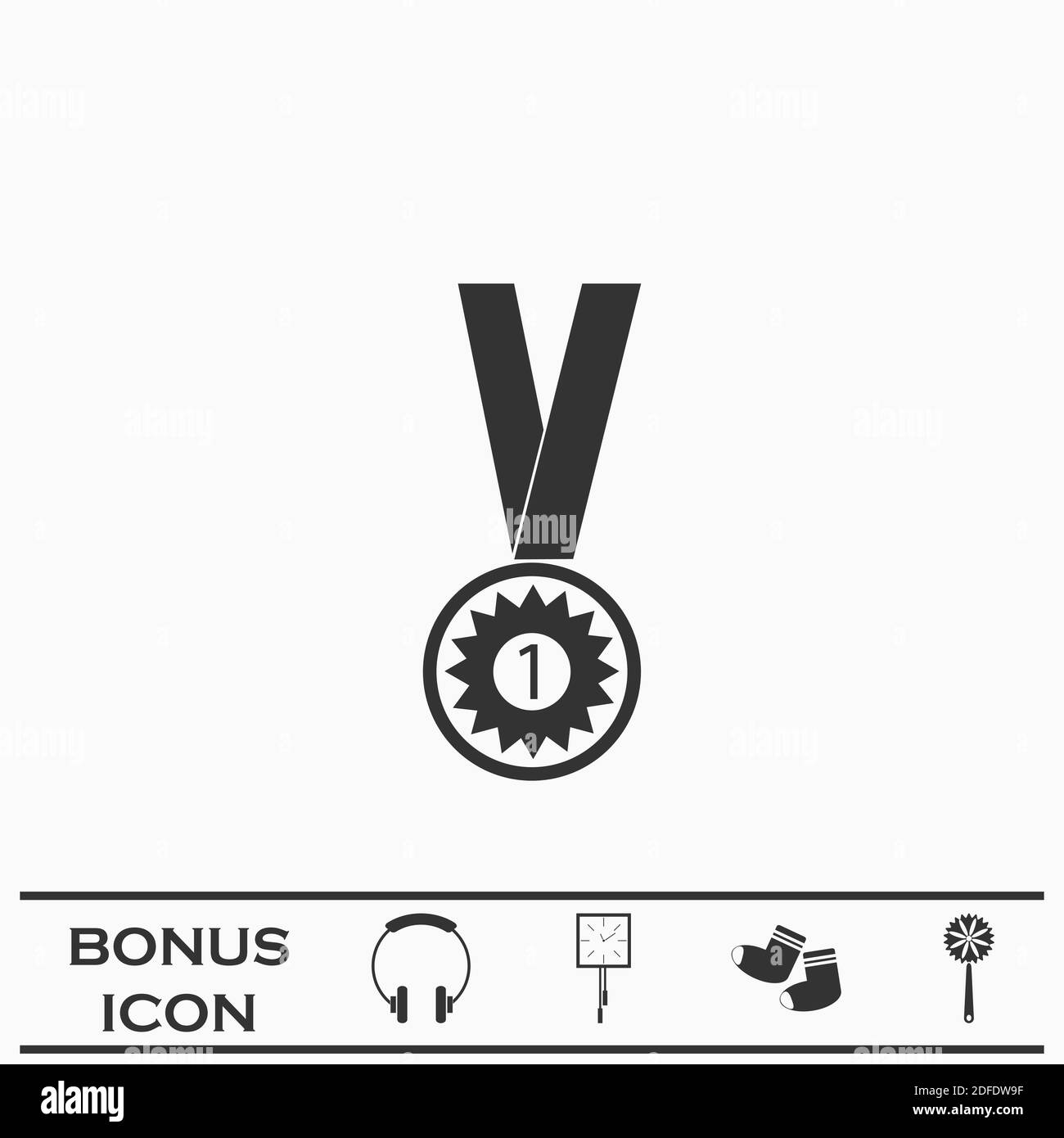 Number one medal winner icon flat. Black pictogram on white background ...