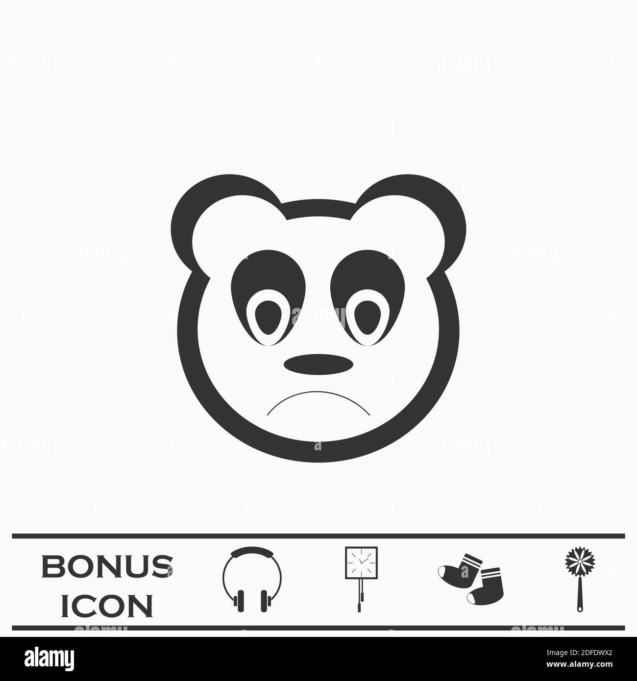 Sad panda icon flat. Black pictogram on white background. Vector ...