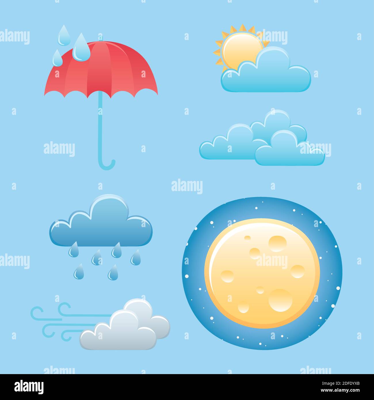 weather icons moon, rainy, cold and sun day design vector illustration ...