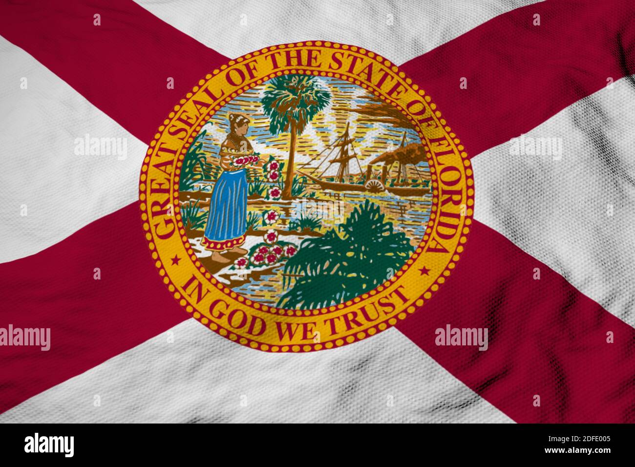 Full frame close-up on a waving flag of Florida (USA) in 3D rendering ...