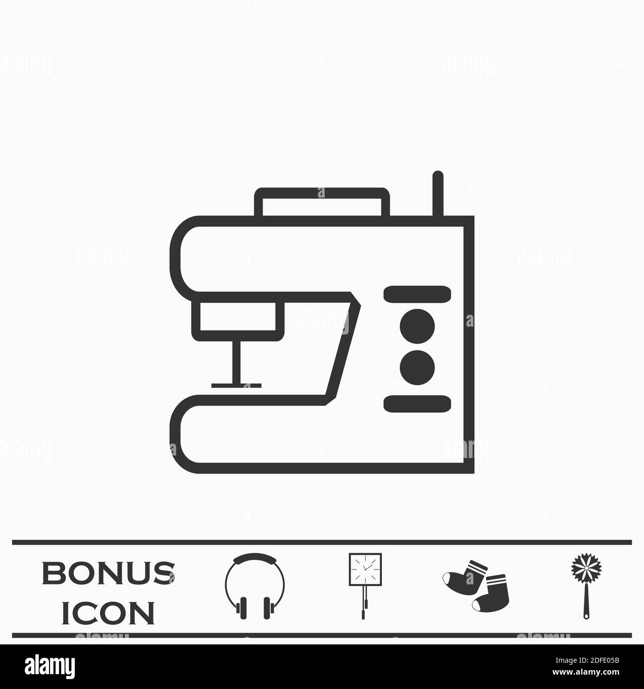 Sewing machine icon flat. Black pictogram on white background. Vector ...