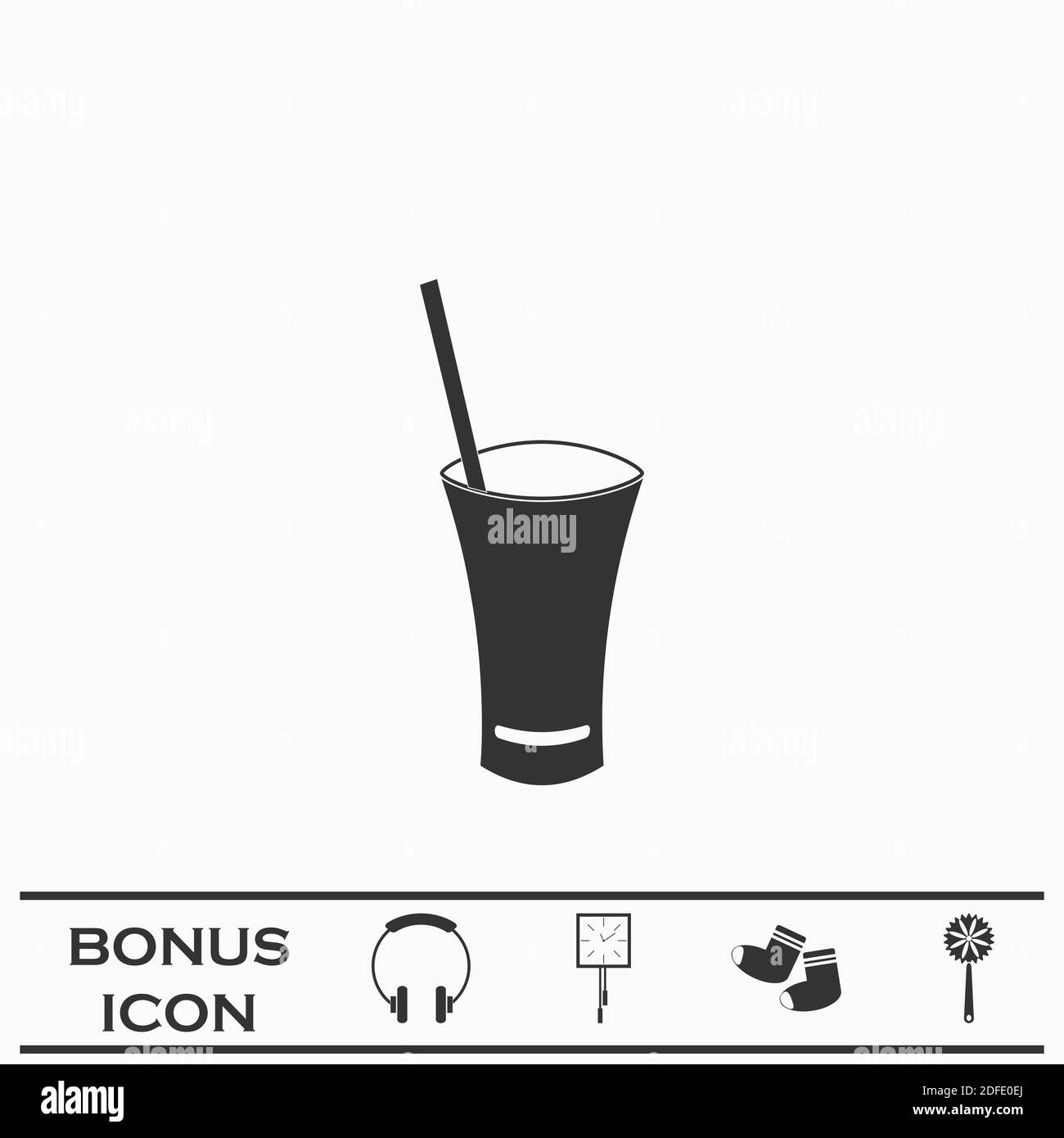 Glass with straw icon flat. Black pictogram on white background. Vector ...