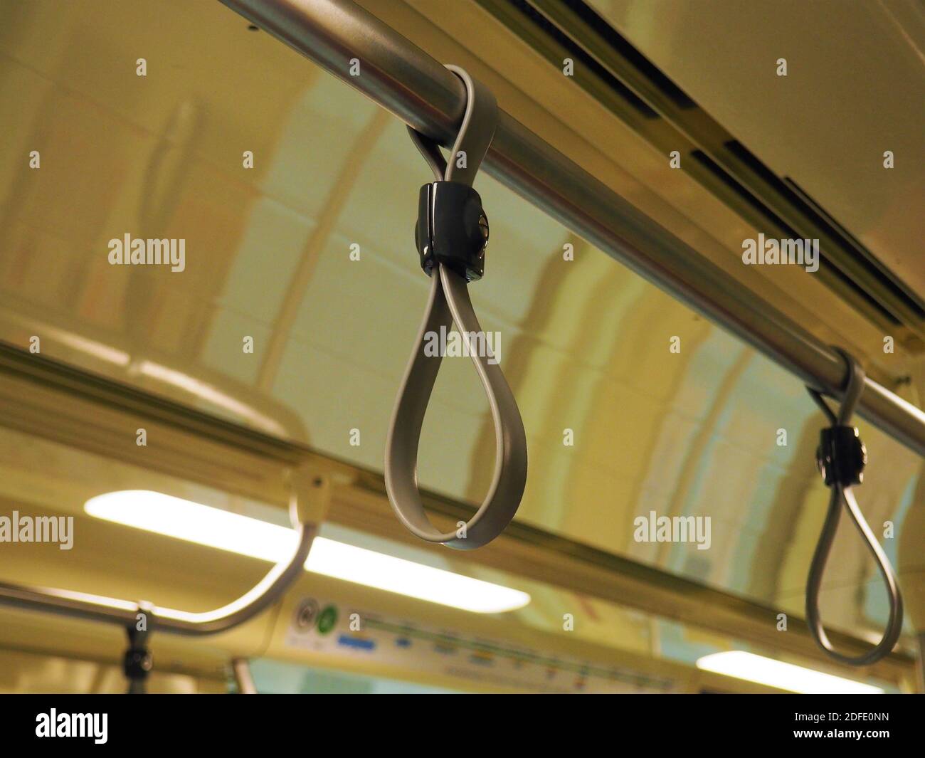 Handrail in the subway car at line 4. in Budapest, Hungary Stock Photo ...