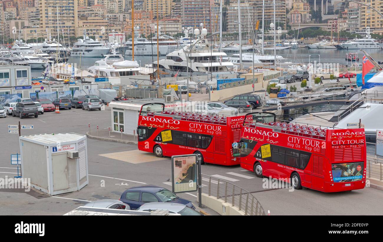 Monaco - February 2, 2016: Two Big Red Open Top Tourist Buses Grand ...