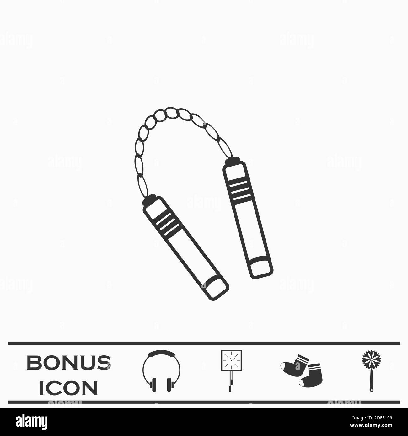 Nunchaku weapon icon flat. Black pictogram on white background. Vector ...