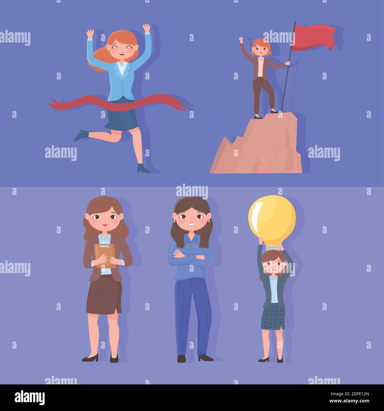 women leadership icon set top peak with flag, success and inspiration ...