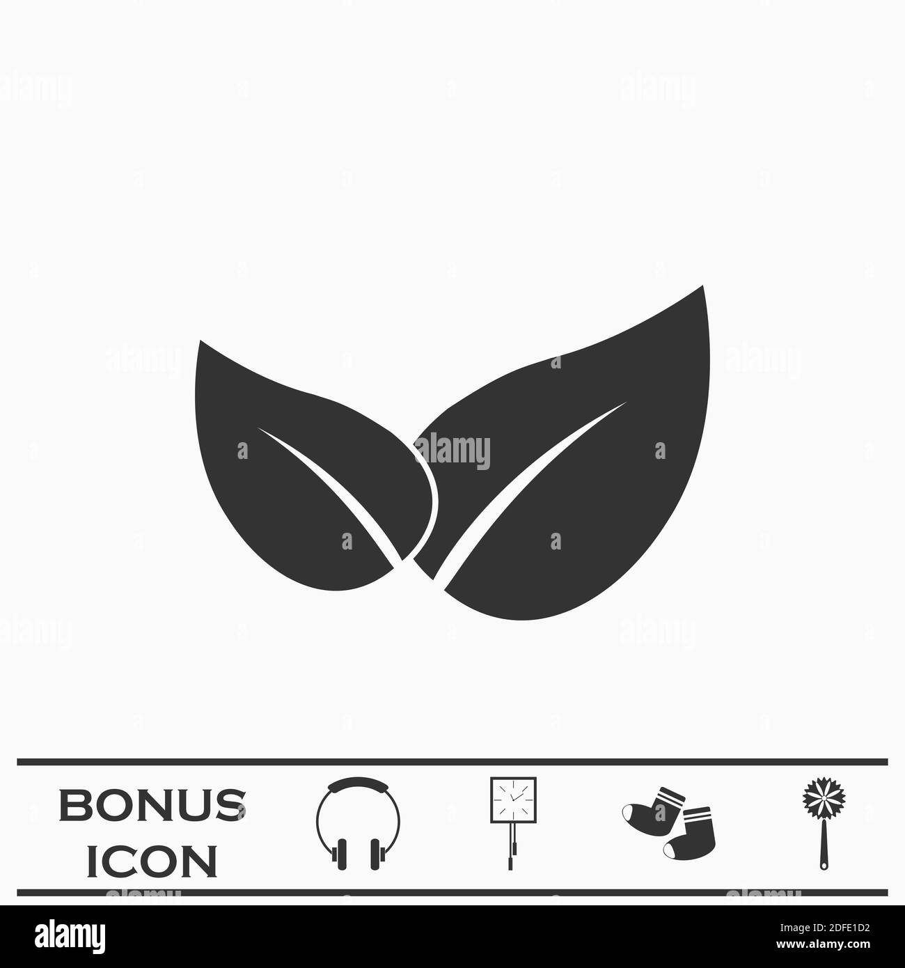 Leaves icon flat. Black pictogram on white background. Vector ...