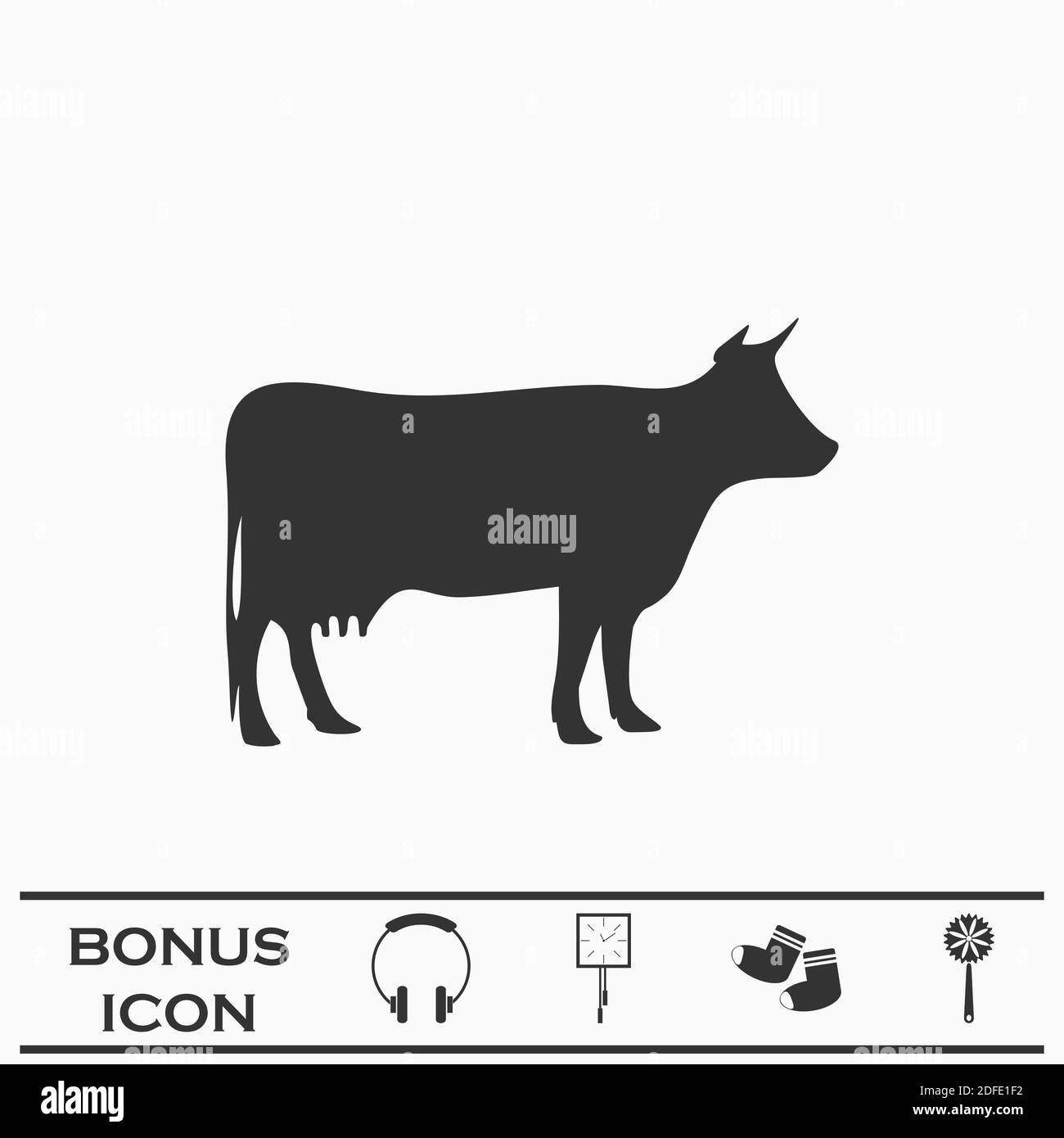 Cow icon flat. Black pictogram on white background. Vector illustration ...