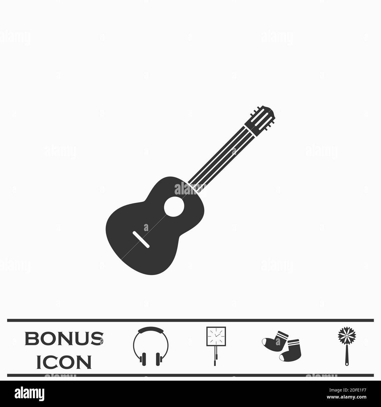 Acoustic guitar icon flat. Black pictogram on white background. Vector ...