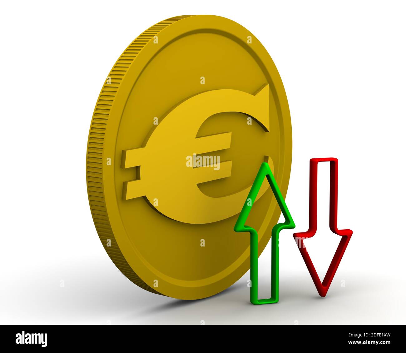 Dynamics of the EURO. Gold coin with the symbol of the European ...