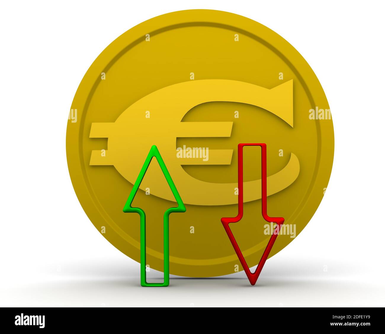 Dynamics of the EURO. Gold coin with the symbol of the European ...