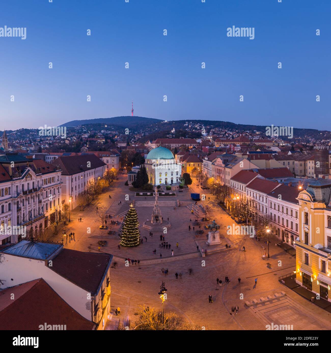 Aerial view of beautiful Pecs with christmas lights Stock Photo - Alamy