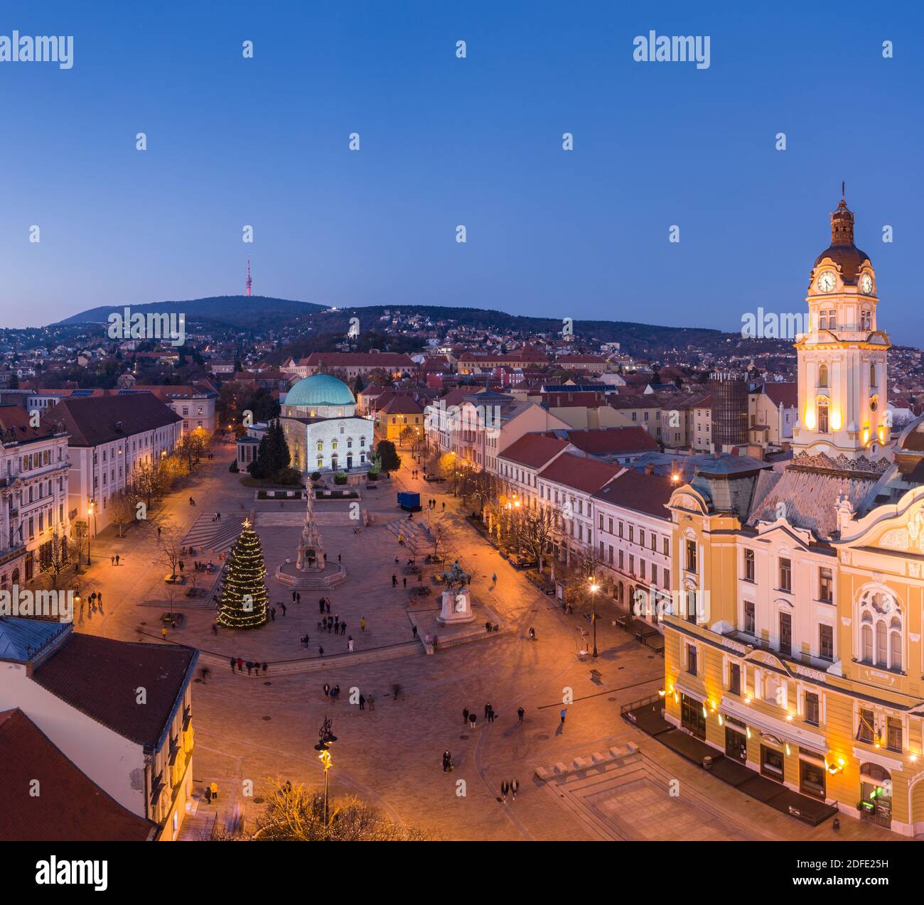 Aerial view of beautiful Pecs with christmas lights Stock Photo - Alamy