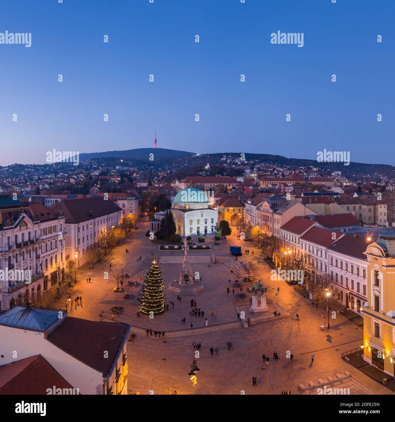 Aerial view of beautiful Pecs with christmas lights Stock Photo - Alamy