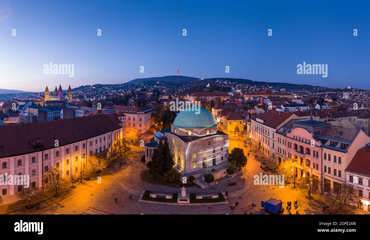 Aerial view of beautiful Pecs with christmas lights Stock Photo - Alamy
