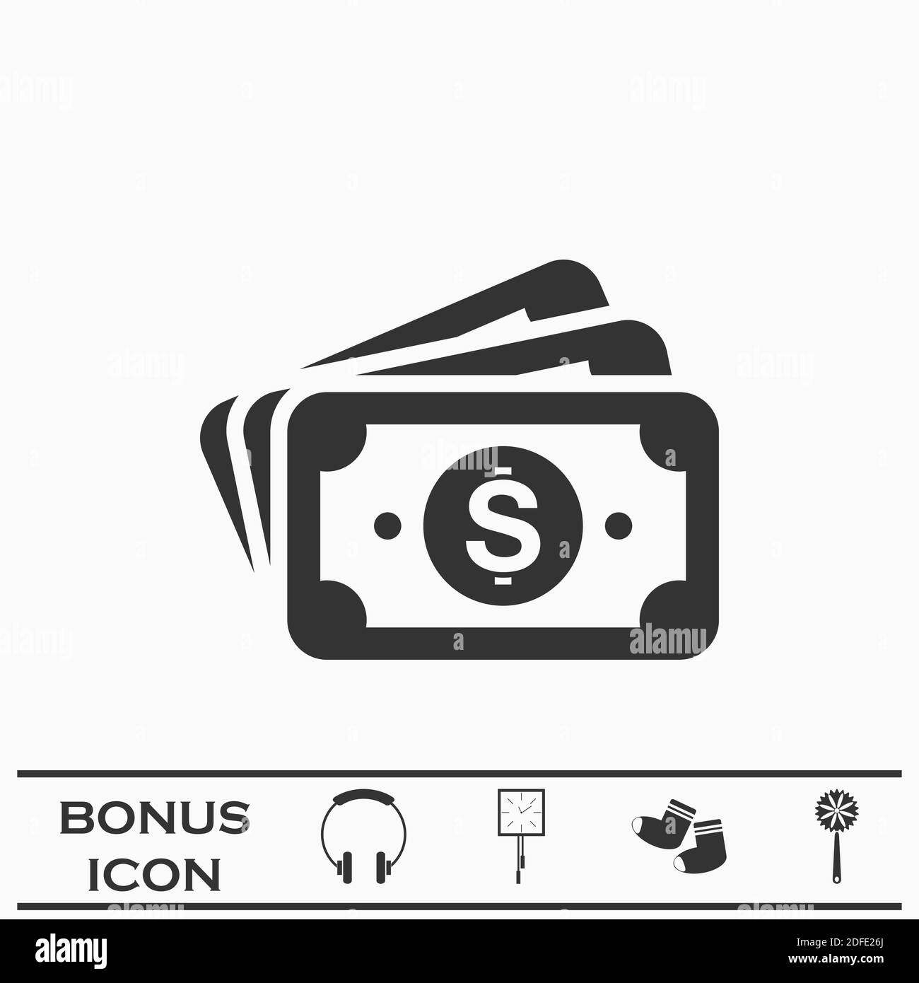 Money cash icon flat. Black pictogram on white background. Vector ...