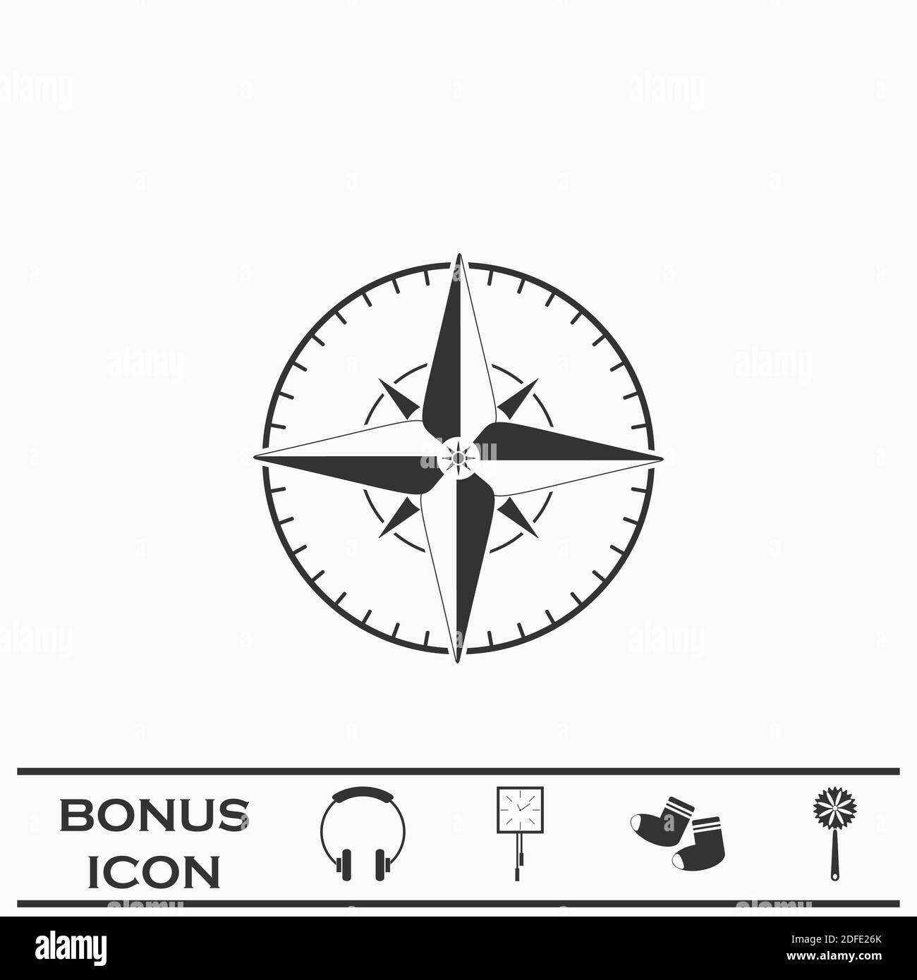 Compass icon flat. Black pictogram on white background. Vector ...
