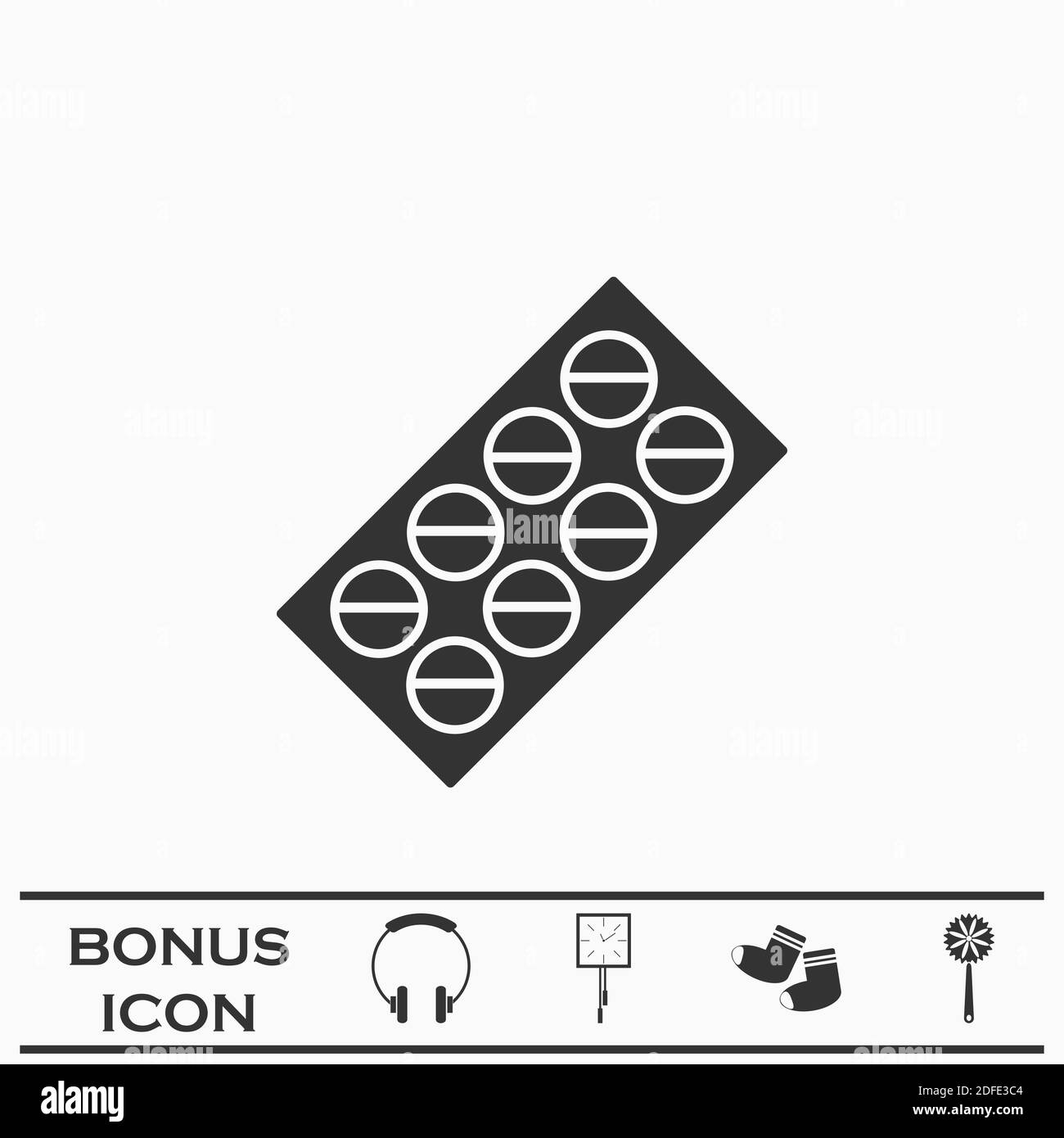 Pills blister pack icon flat. Black pictogram on white background ...