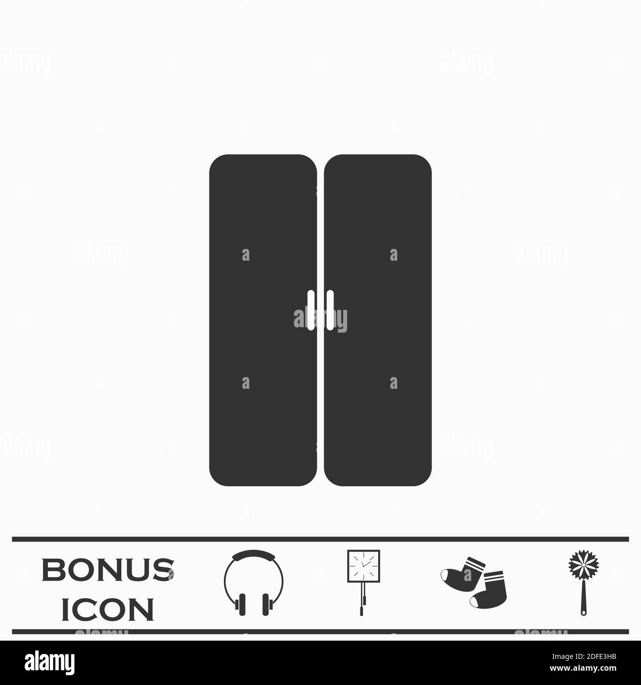 Double door icon flat. Black pictogram on white background. Vector ...