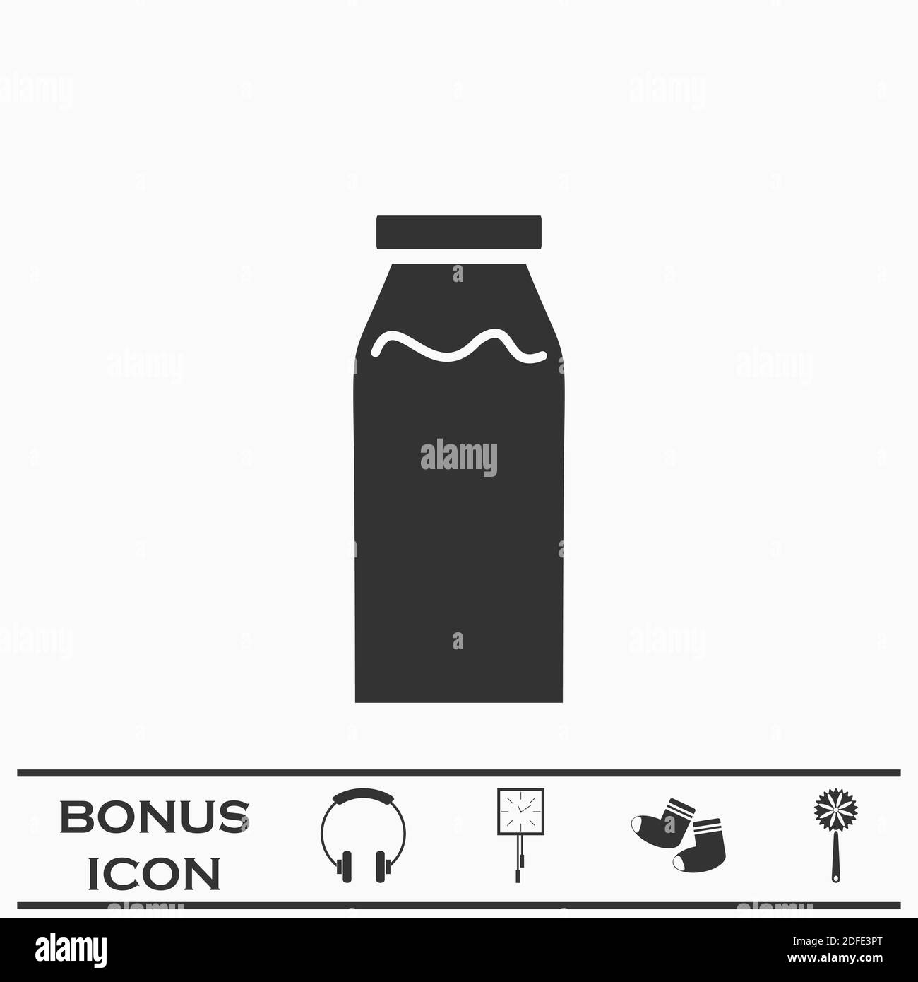 Milk bottle icon flat. Black pictogram on white background. Vector ...