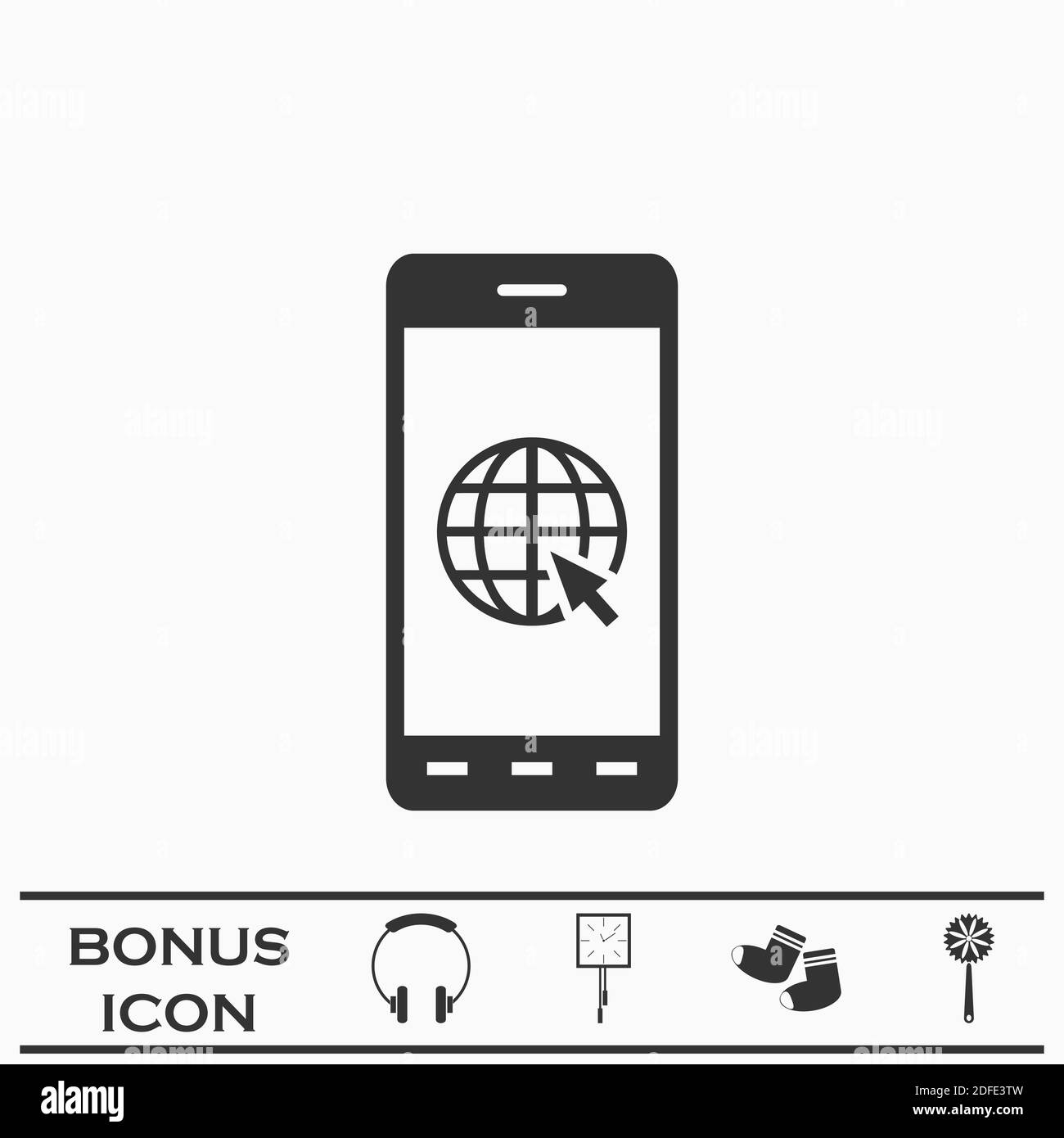 Earth on smartphone screen icon flat. Black pictogram on white ...