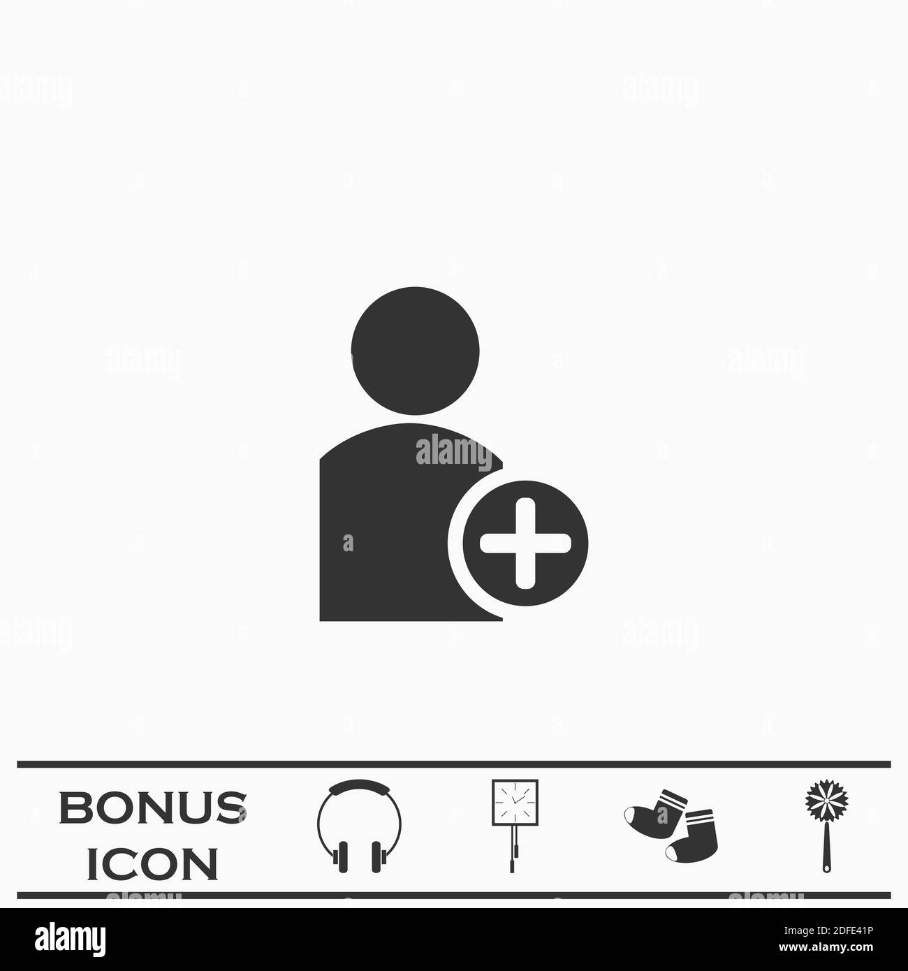 Add user icon flat. Black pictogram on white background. Vector ...