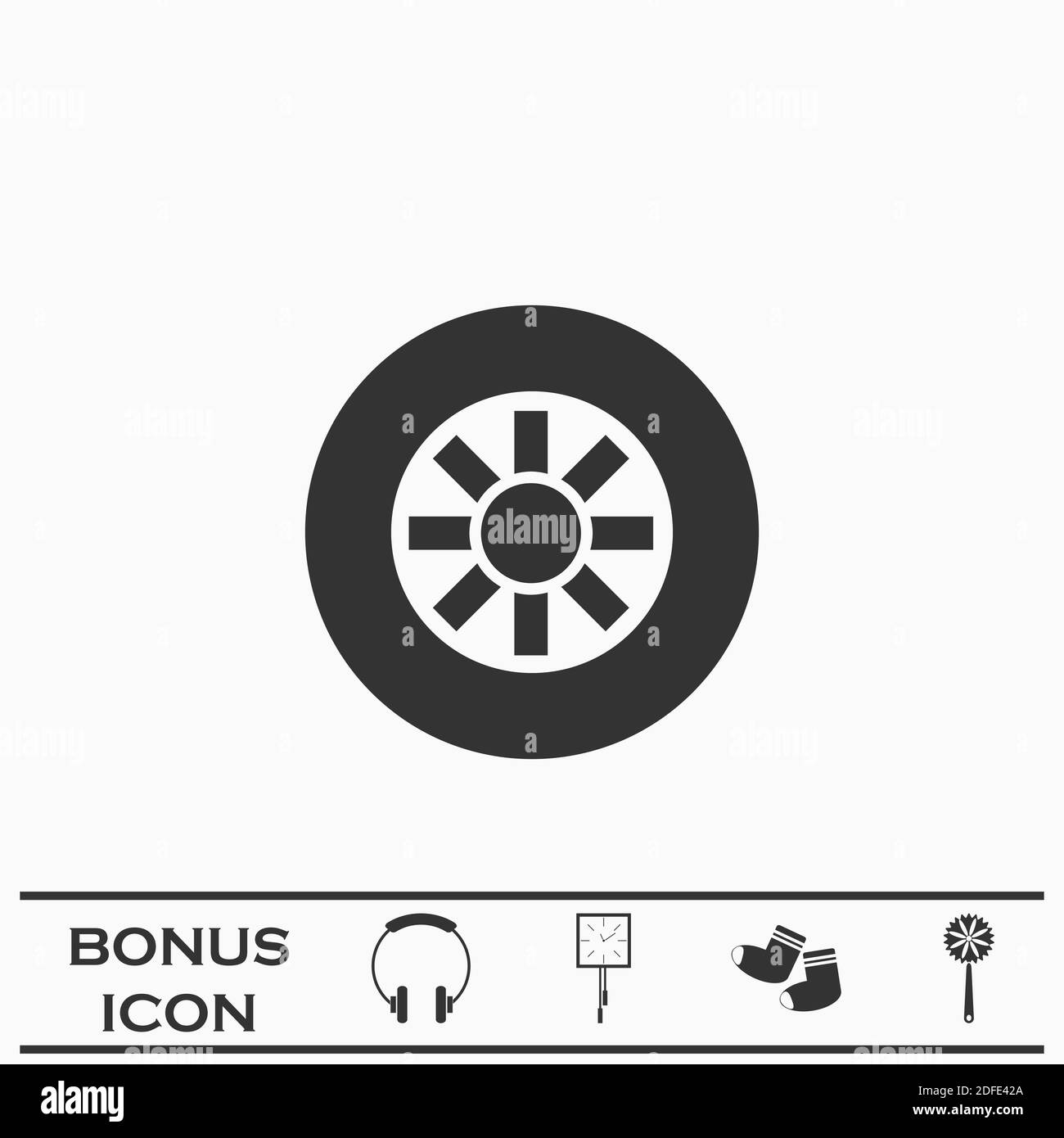 Tire icon flat. Black pictogram on white background. Vector ...