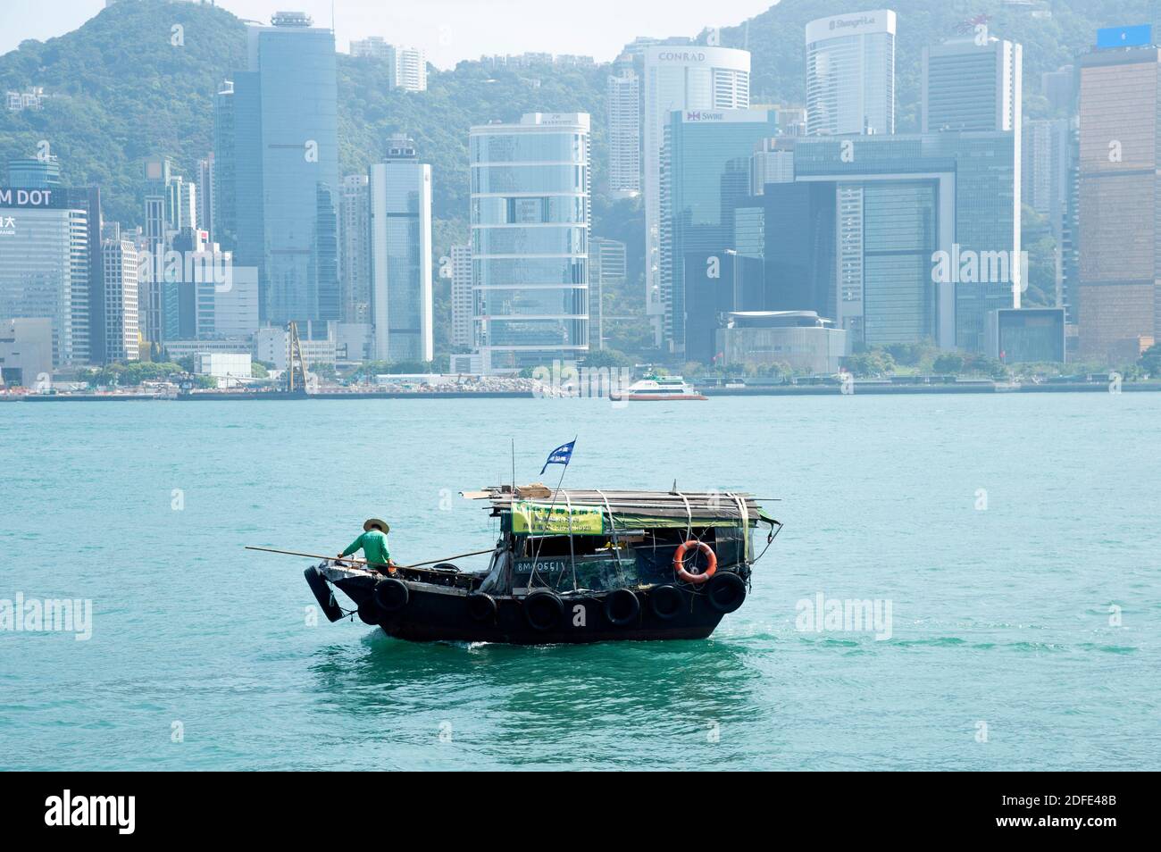 Small chinese fishing boat, Victoria Harbor, Hong Kong, China Stock ...