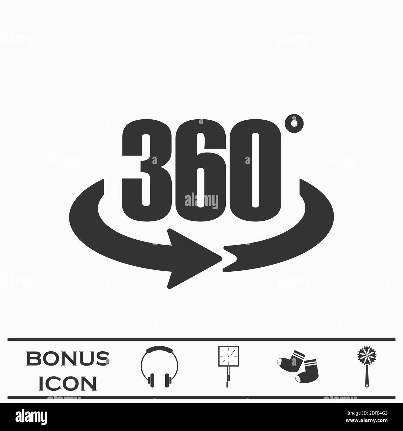 360 degree icon flat. Black pictogram on white background. Vector ...