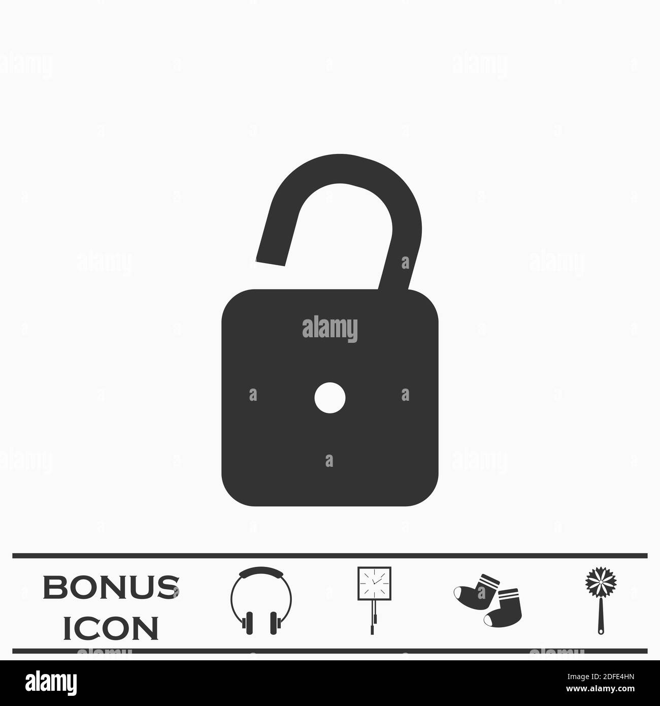 Unlock icon flat. Black pictogram on white background. Vector ...