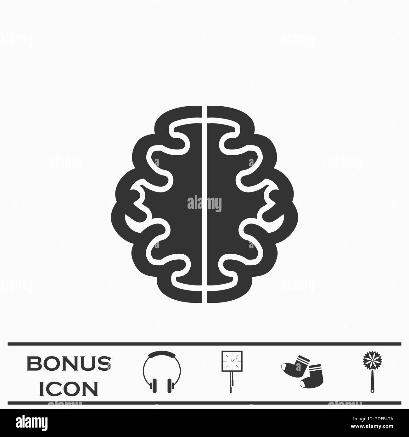 Brain icon flat. Black pictogram on white background. Vector ...