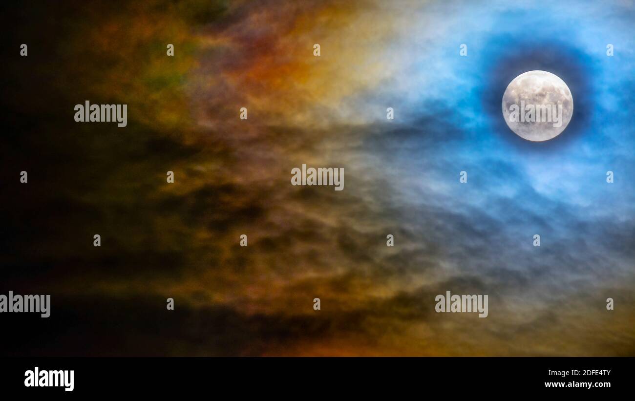 Halloween scary midnight sky with full moon. Full moon on the night sky ...