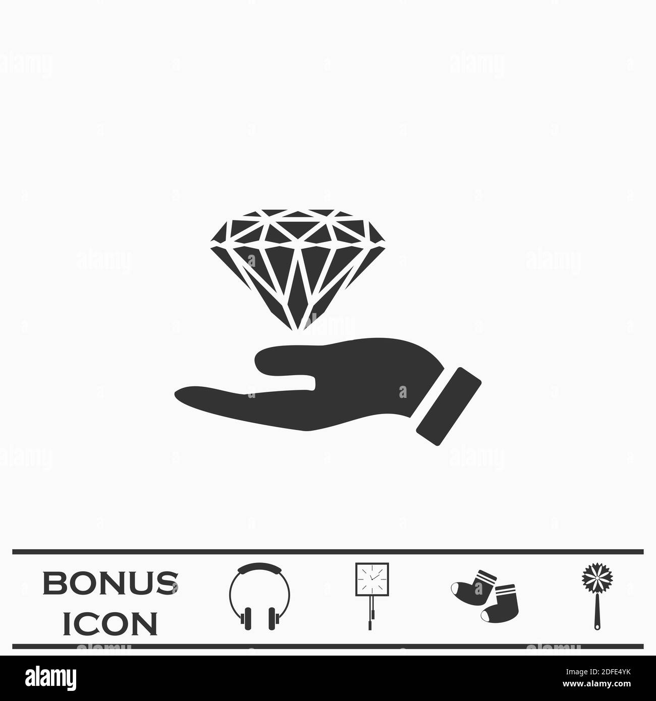 Hand and diamond icon flat. Black pictogram on white background. Vector ...