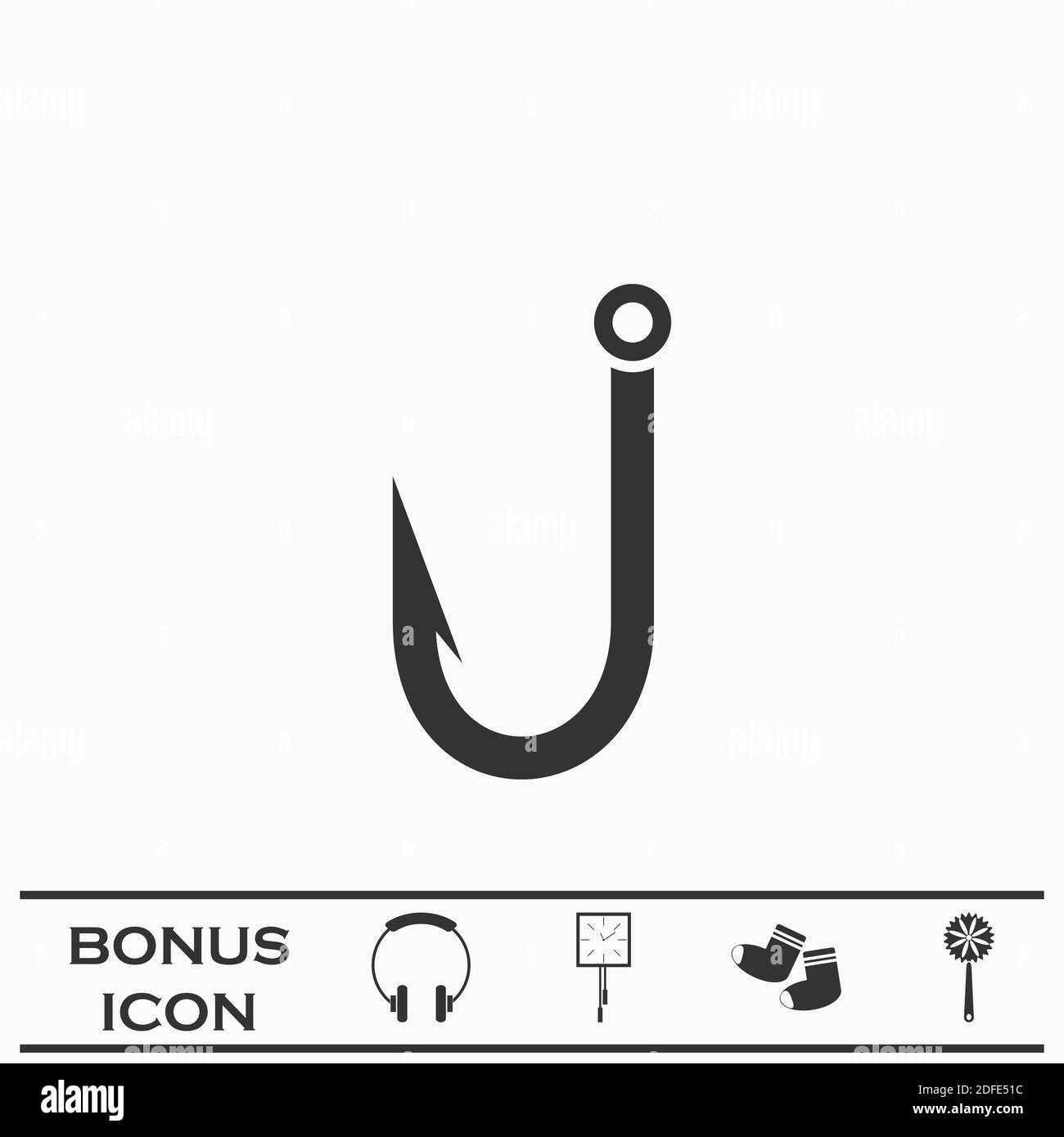 Fishing hook icon flat. Black pictogram on white background. Vector ...