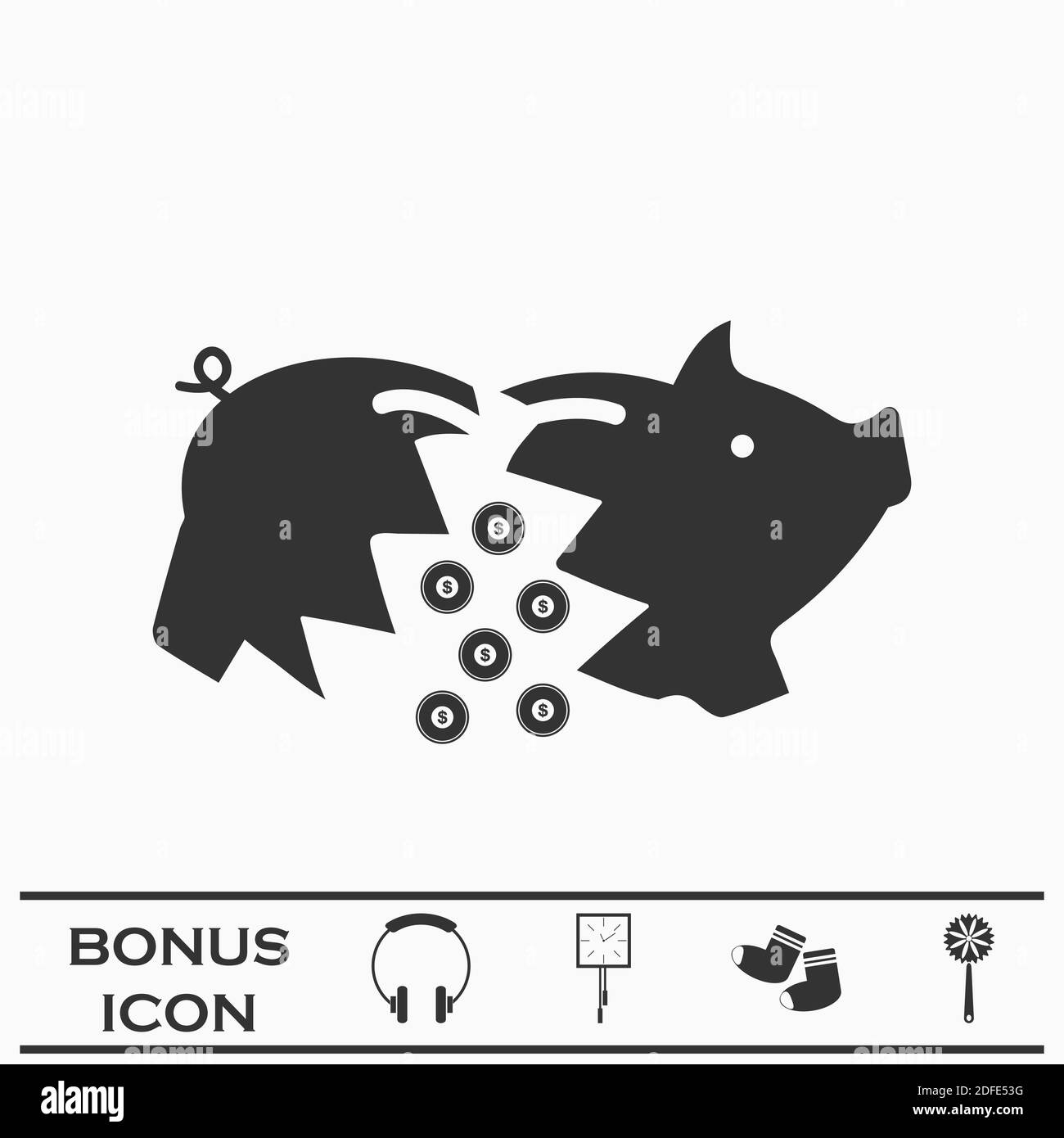 Piggy icon flat. Black pictogram on white background. Vector ...
