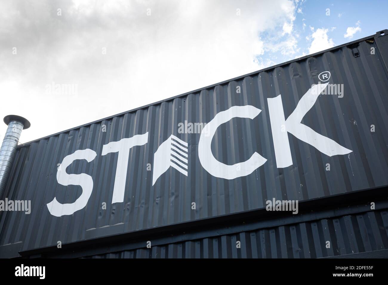 Newcastle/UK - 20th August 2020: The Stack logo on shipping container ...