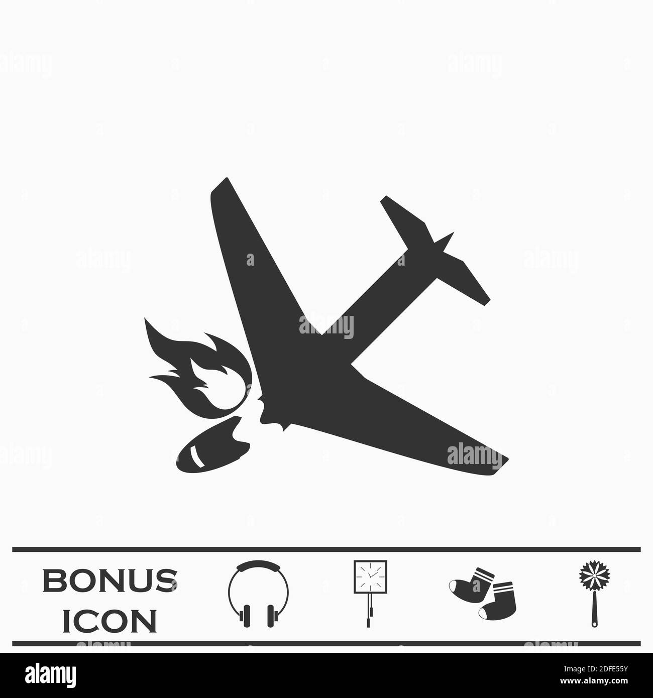 Crash plane icon flat. Black pictogram on white background. Vector ...