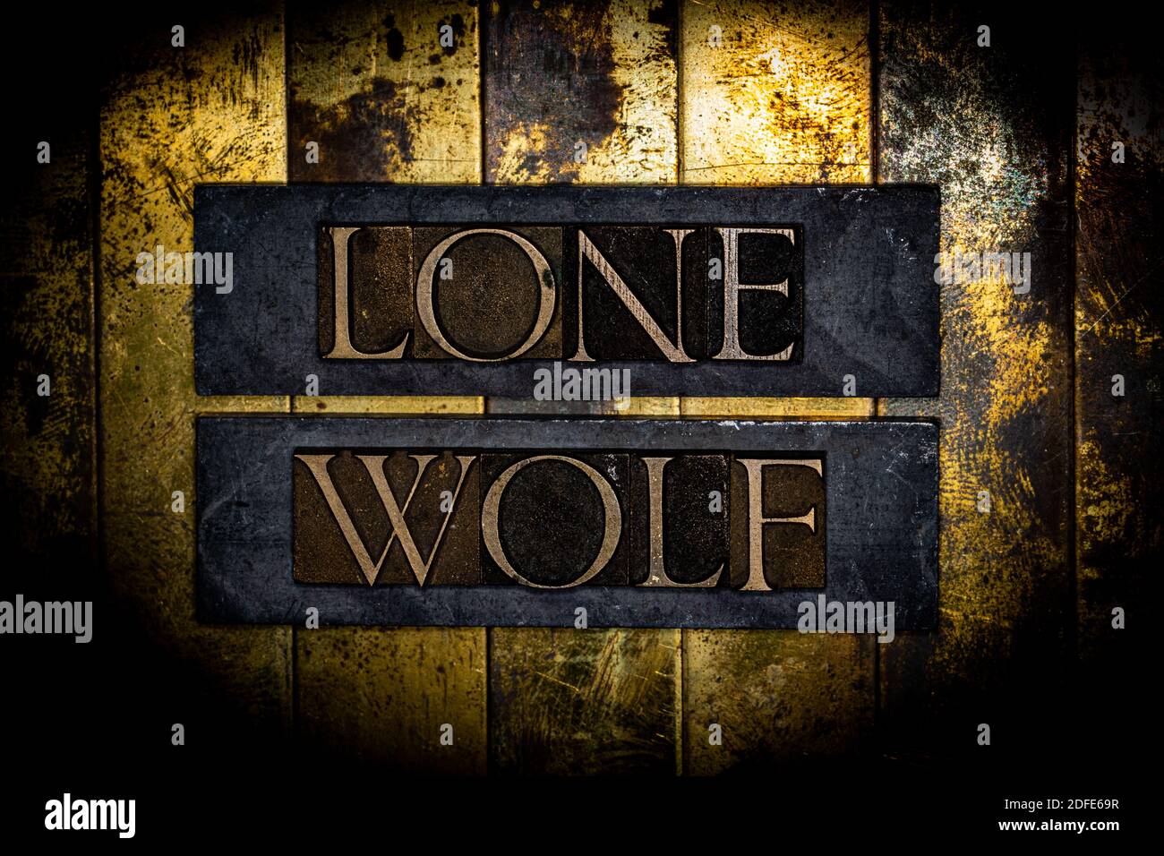 Lone Wolf text on grunge bronze with textured copper and gold ...